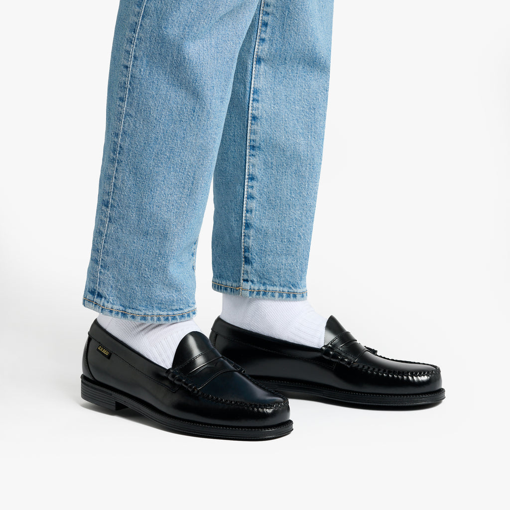 Easy Weejuns Larson Flag Penny Loafers in Black Leather - G.H.BASS – G ...